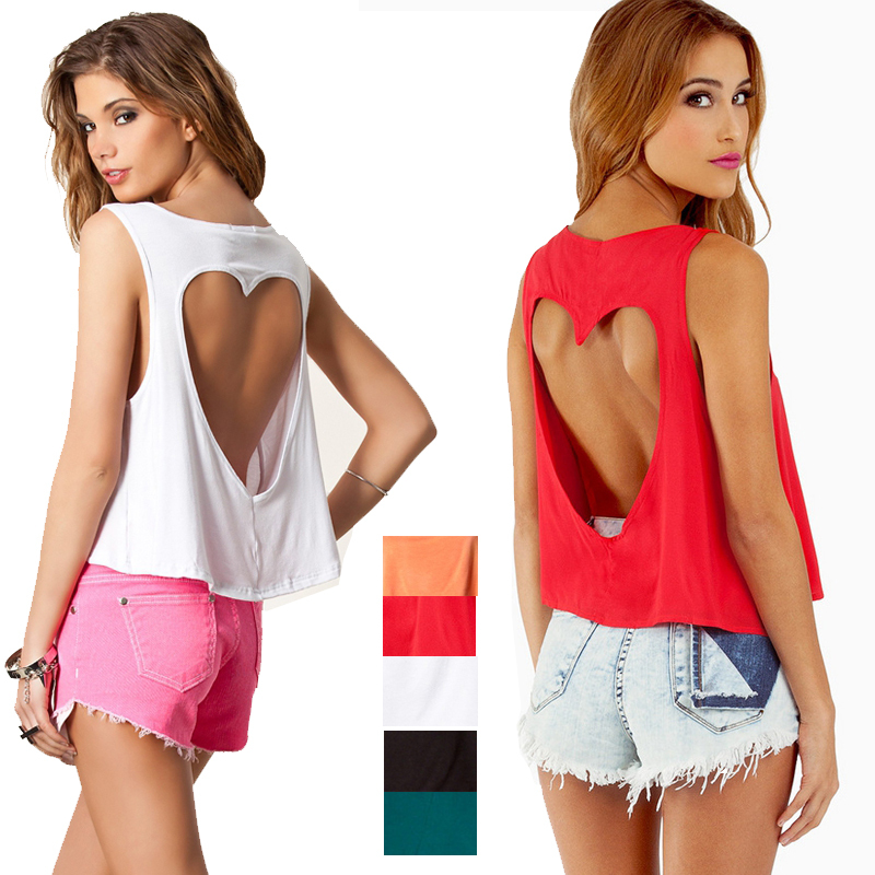6 Colors Women Sexy Heart Shaped Open Back Hollow Vest Tank Tee Bare Midriff Crop Tops S Xxxl In