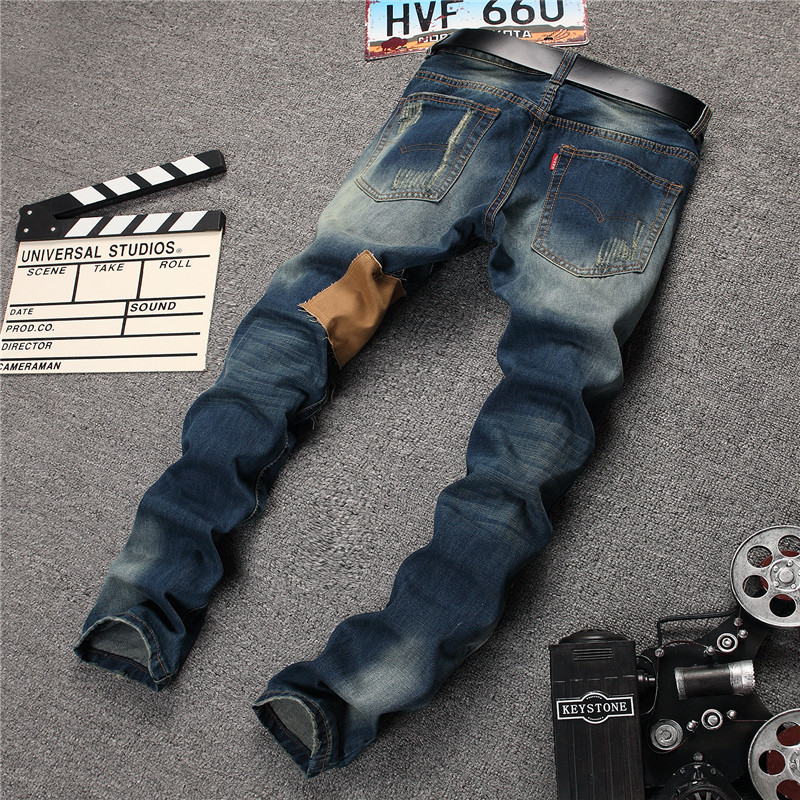 Купить разорвал джинсы мужчин пэчворк дизайнерские бренды высокого ...