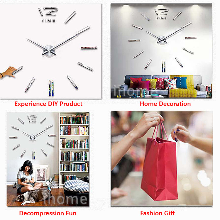 Гостиная Diy Большой Кварц Акриловые Зеркальные Настенные Часы 3d Римские Цифры И Наклейки Wall