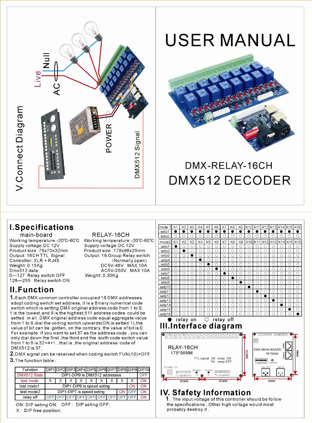 16ch Relay Switch Dmx512 Signal Controller Relay Output Dmx Relay Control Set Ebay